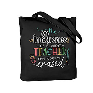 CARAKNOTS Teacher Gifts Teacher Bag Black Teacher Appreciation Gifts for Women Teacher Christmas Gifts Thank you End of Year Birthday Graduation Gifts for Teachers Tote Bag with Pocket Cotton Canvas