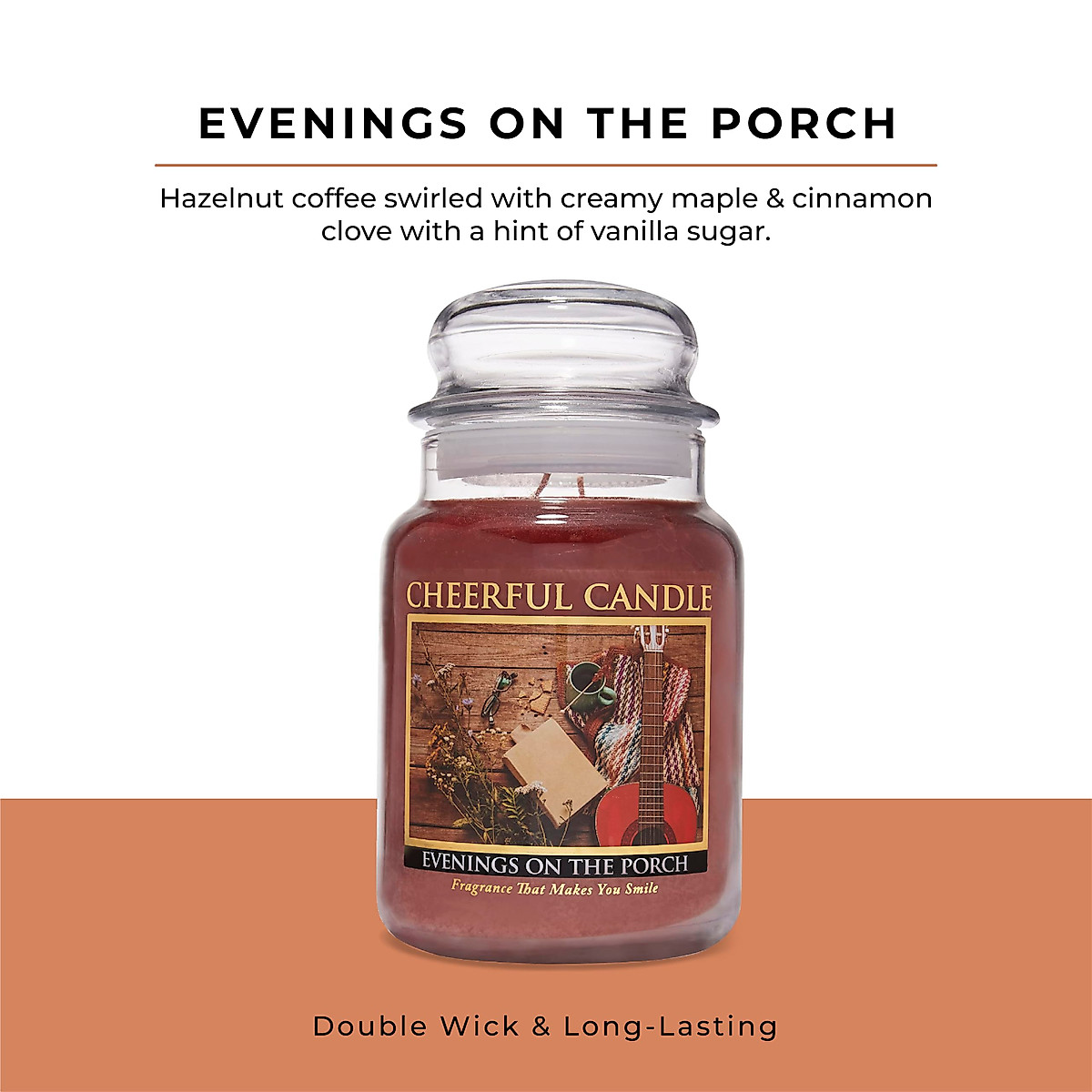 A Cheerful Giver - Evenings On The Porch Scented Glass Jar Candle (24 oz) with Lid & True to Life Fragrance Made in USA