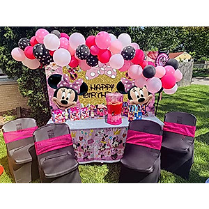 Pink Mouse Backdrop and Tablecloth for Gilrs Birthday Party Mouse Glitter Hapyy Birthday Backdrop 6x4ft Mouse Tablecloth Baby Shower Cake Table Decoration