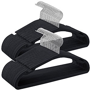 SONGMICS Velvet Hangers 50 Pack, Non-Slip Clothes Hangers, 17 x 8.3 Inches, Coat Hangers with Wide Shoulder Notches, Pants Bar, 360° Swivel Hook, Space-Saving, for Closet, Ink Black UCRF039B03