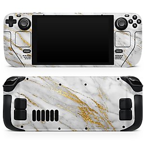 Design Skinz - Compatible with Steam Deck - Skin Decal Protective Scratch-Resistant Removable Vinyl Wrap Cover - Marble & Digital Gold Foil V4