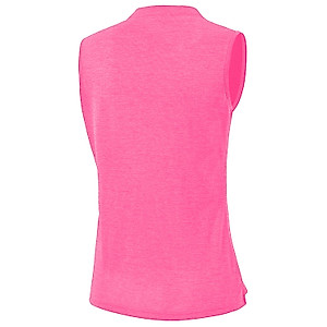 BGOWATU Women's Golf Polo Shirts Sleeveless Zip Up Collarless UPF 50+ Tennis T-Shirt Lightweight Quick Dry Rose XL