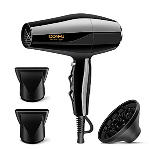 Confu Professional Blow Dryer with Diffuser, 1875w Ionic Hair Dryer with Diffuser for Curly Hair, Straight Hair, AC Motor Pro Ceramic Hair Dryers for Women and Men, Quiet and Powerful