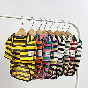 U&Pet Dog All Day Striped T-Shirts Cotton Clothes,Pet Stretchy Soft Basic Clothes for Small Medium Large Dogs (L, Grey)