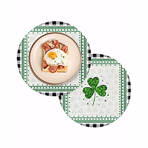 15" Round Braided Placemats Set of 2 St. Patrick Clover Shamrocks Classic Woven Place Mats Table Mats Set-Thick Heat Resistant Kitchen Trivet Hot Pads Pot Holder for Dining Tables