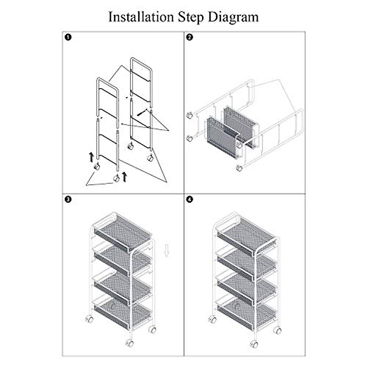 JANE EYRE Rolling Utility Storage Rack Cart on Wheels, Trolley Carft cart, Multi-Purpose Organizer Shelf (White, 4 Tier)…