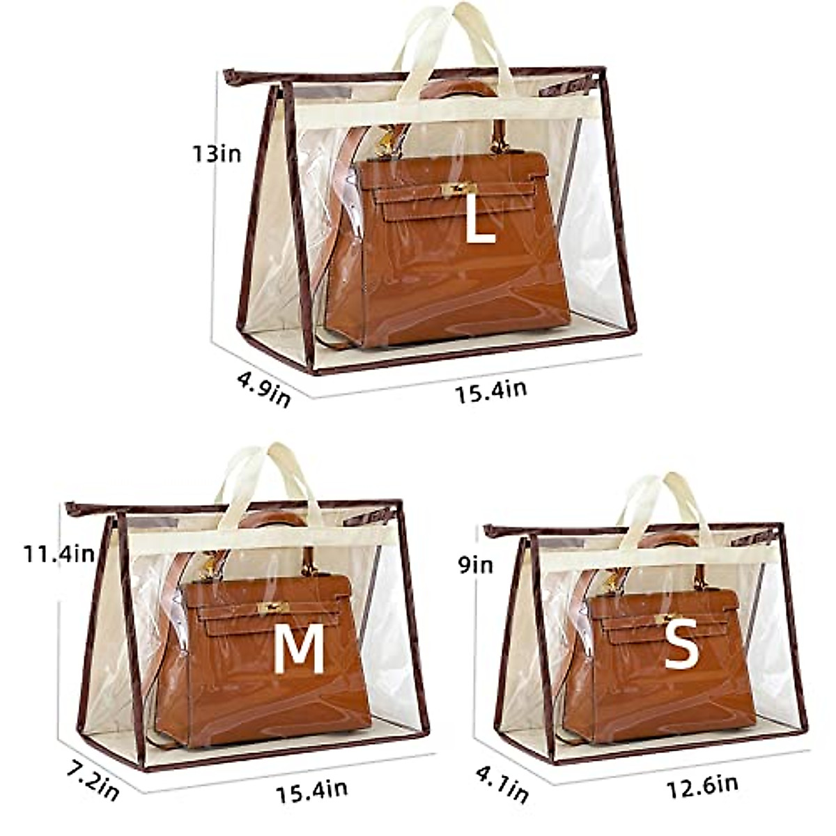 9 Pack Handbag Storage Organizer Purse Clear Dust Cover Bag for Closet with Zipper and Handle, 3 Sizes