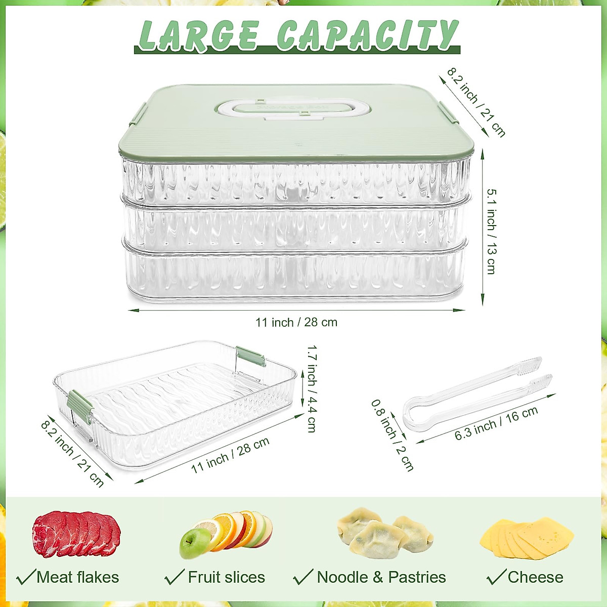 Windspeed Deli Meat Container for Fridge, 3 Layer Bacon Storage Container for Fridge Ham and Deli Meat and Cheese Containers Bacon Storage Container with Tongs