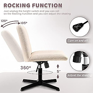 LEMBERI Fabric Padded Desk Chair No Wheels, Armless Wide Swivel,120° Rocking Mid Back Ergonomic Computer Task Vanity Chairs for Office, Home, Make Up,Small Space, Bed Room,Beige