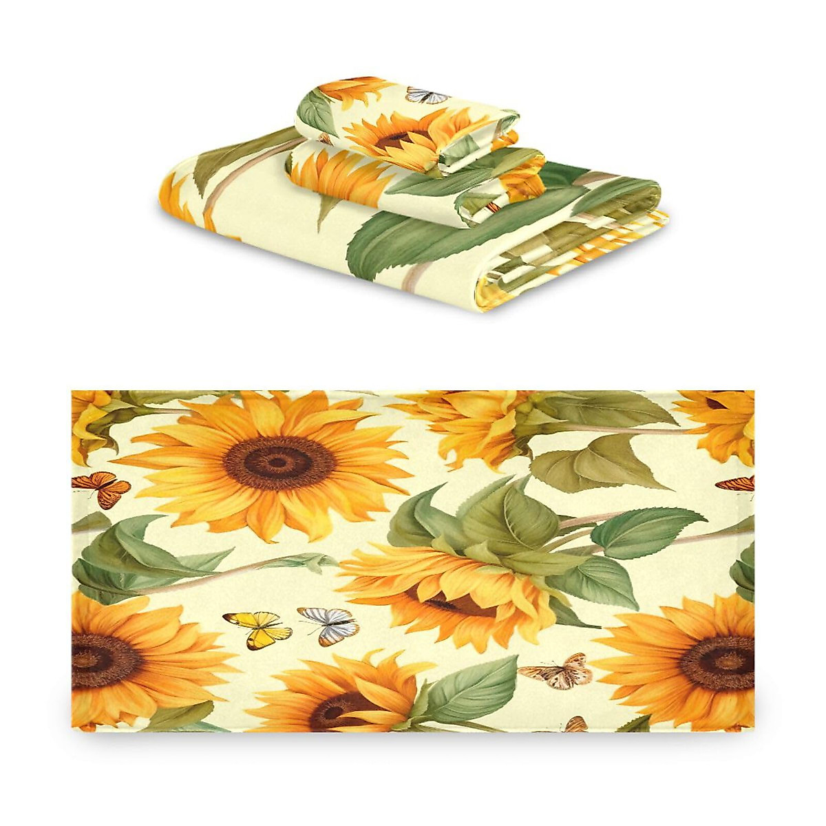 Flradish Sunflower Butterfly Towels 3 Pack Bath Towels for Bathroom Set Soft Cotton Highly Absorbent Lightweight & Quickdry Towel Set 1 Bath Towel,1 Hand Towel,1 Washclothe