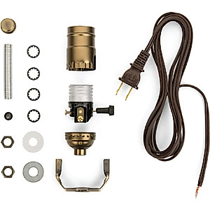 I Like That Lamp DIY Lamp Wiring Kit, Antique Brass 3-Way Socket & 8FT Brown Cord (1 Pack), for Making & Fixing Table or Floor Lamps, Repair & Rewire Vintage Lighting Fixtures, Complete Hardware Set