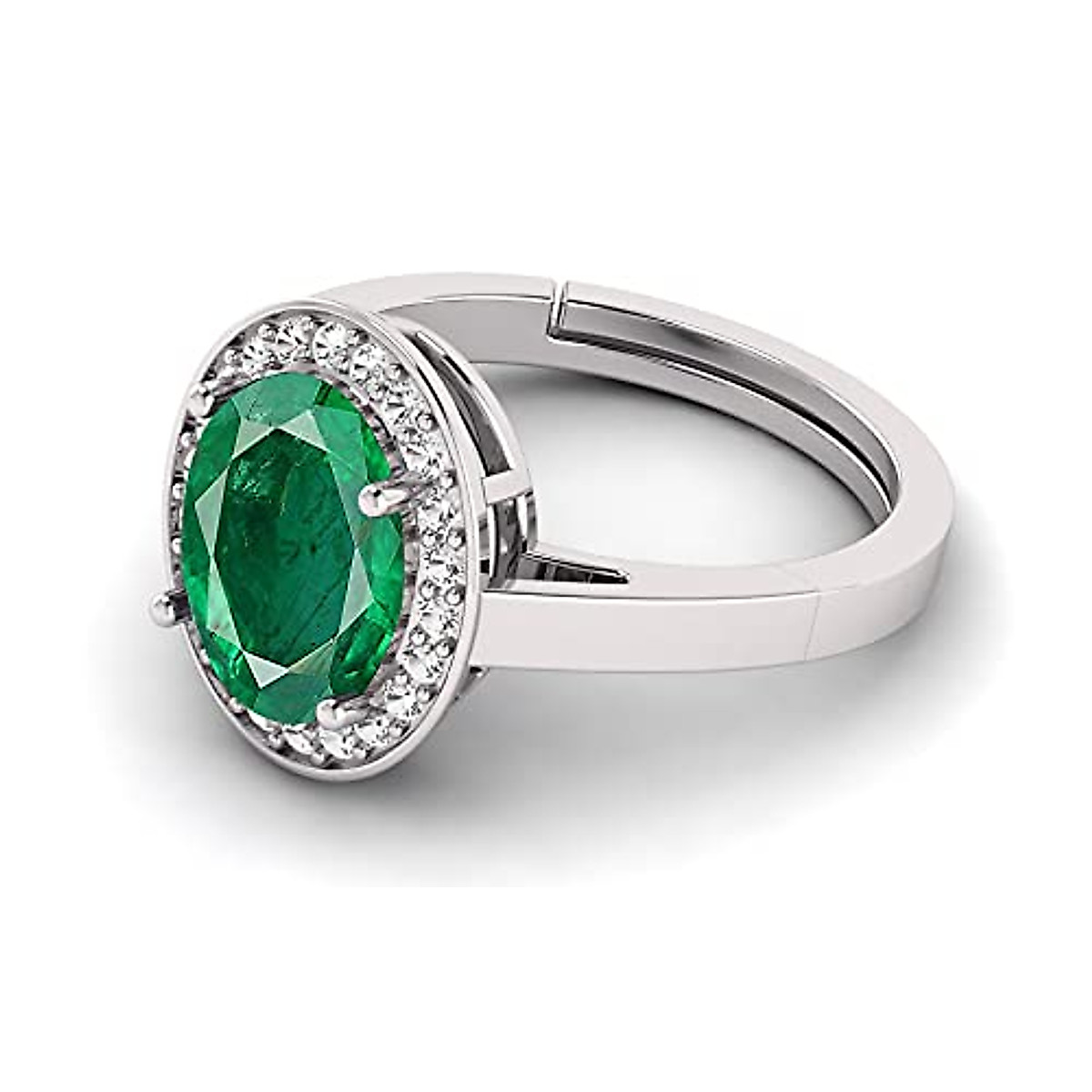LMDPRAJAPATIS Natural 10.25 Ratti Lab Certified Emerald Panna 925 Sterling Silver Oval Shape Solitaire Adjustable Ring