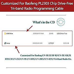 ABBREE Baofeng Tri-Band Radio PL2303 Chip USB Programming Cable Customized for Baofeng UV-5R III BF-R3 UV-5R MK3X BTECH UV-5X3 UV-9S UV-S9X3 UV-5RX3 UV-82X3 Tri-Band Two Way Radio Etc.