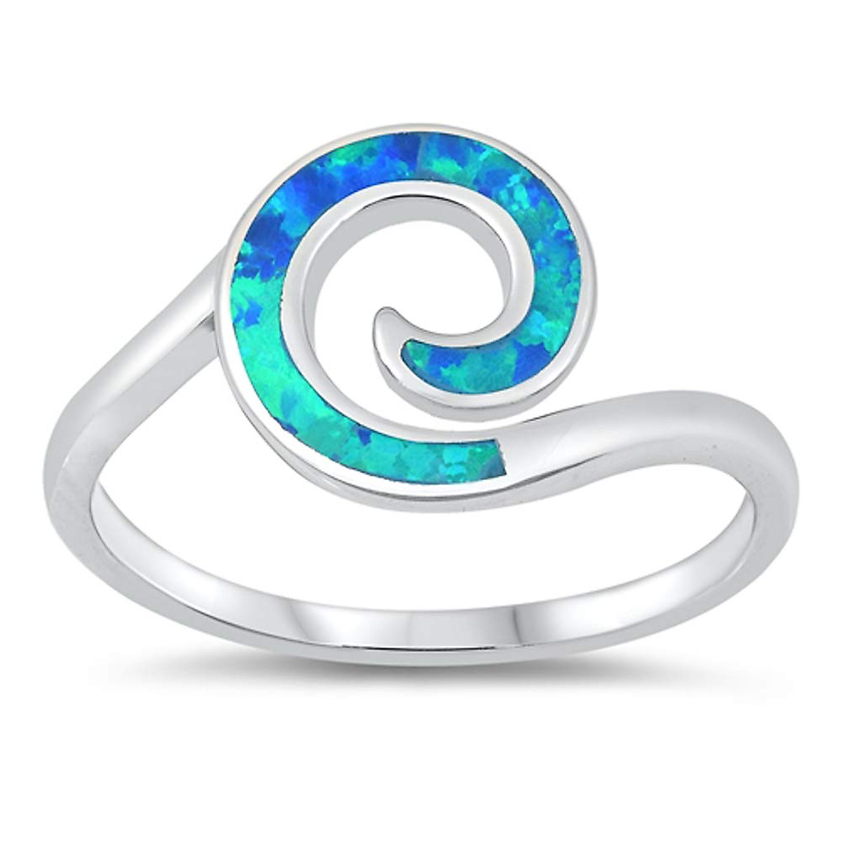 Blue Simulated Opal Celtic Wave Swirl Classic Ring New .925 Sterling Silver Band Size 9