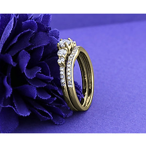 Dazzlingrock Collection Round White Diamond Five Stone Bridal Engagement Ring Matching Band Set for Her (0.45 ctw, Color I-J, Clarity I1-I2) in 14K Yellow Gold Size 7.5