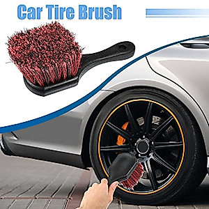 X AUTOHAUX Short Handle Wheel Tire Brush Soft Bristle Car Wash Brush for Car Tire Cleaning Dirt Road Grime Black Red