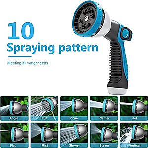 FINECHAO Garden Hose 5/8" x 50ft with 10 Function Water Hose Nozzle Sprayer, Commercial Grade Rubber Lead-in Heavy Duty Hose, 100% Rubber, Ultra-Light, Super Strong Hose…