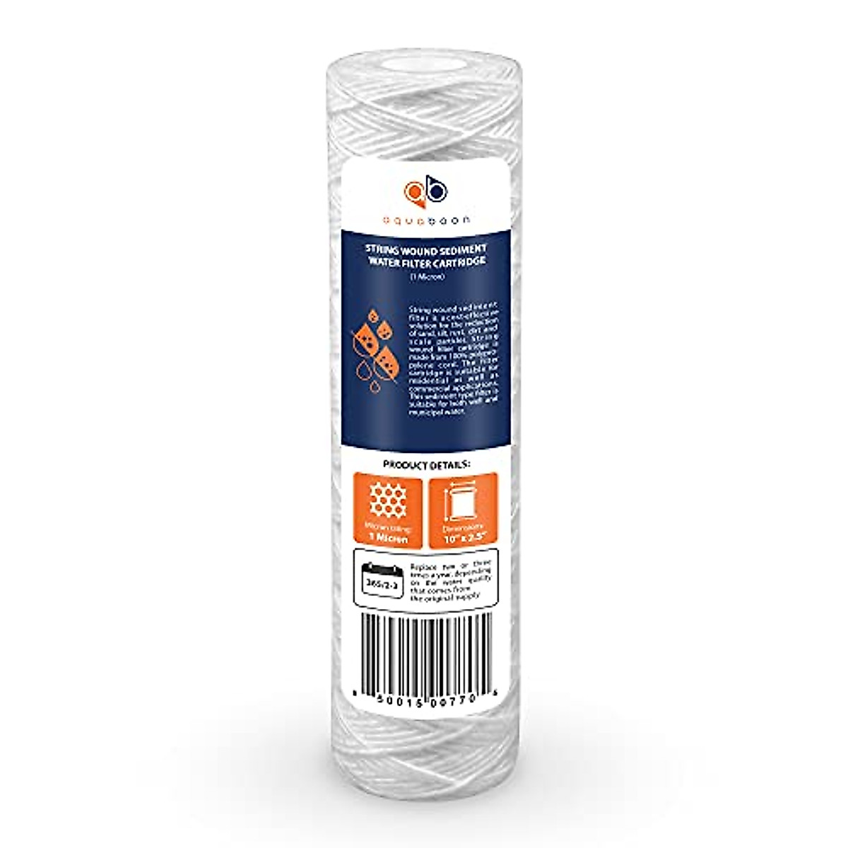 Aquaboon 1 Micron 10" x 2.5" String Wound Sediment Water Filter Cartridge | Universal Replacement for Any 10 inch RO Unit | Compatible with WFPFC4002, CW-F, PFC4002, SWC-25-1001, SWF-25-1001, 6-Pack