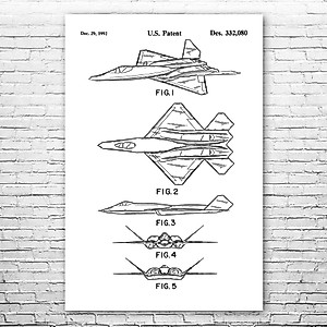 F-23 Fighter Jet Poster Print, Combat Pilot, US Air Force, Aviation Gift, Jet Blueprint, Military Decor, Aviator Gift Black & White (5 inch x 7 inch)