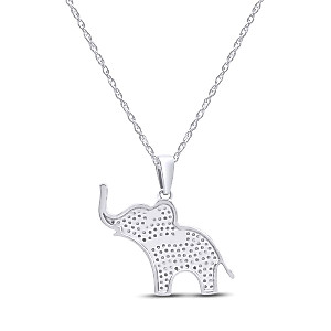 AFFY 1/8 Carat CT.t.w Round Cut White Natural Diamond Elephant Pendant Necklace in 14K White Gold Over Sterling Silver