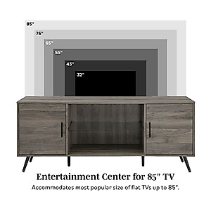Walker Edison Saxon Mid Century Modern Glass Shelf TV Stand for TVs up to 65 Inches, 60 Inch, Slate Grey