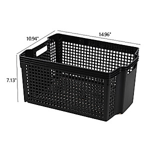 Eagrye Set of 12 Black Plastic Storage Basket for Pantry Organizing, Plastic Stackable Storage Basket for Shelf