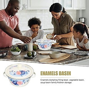 Enamels Stock Pot Double Handle Enamel Stockpot with Cover Storage Basin Flower Enamel on Steel Stock Pot with Lid Large Enamels Stockpot, 9. 82X7. 86X5. 89inch