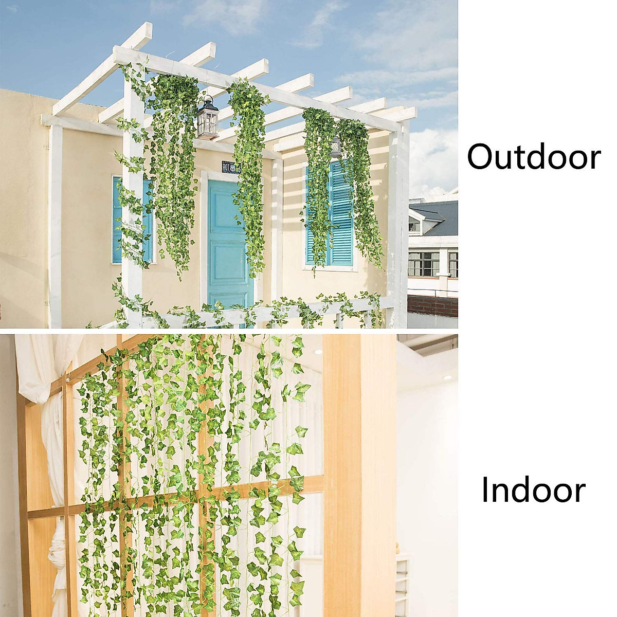 12 Pack Fake Vines for Room Decor Artificial Ivy Garland with Clip Green Flowers Hanging Plants Faux Greenery Leaves Bedroom Aesthetic Decor for Home Garden Wall Wedding