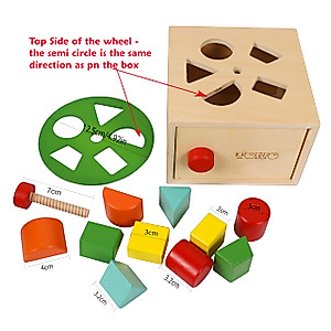 TOWO Wooden Shape Sorter - Sorting Box with Latch Lock - Rotating Wheel -Screw- and Shape Blocks- Sorting Cube Educational Toys for Kids Early Learning Montessori Materials
