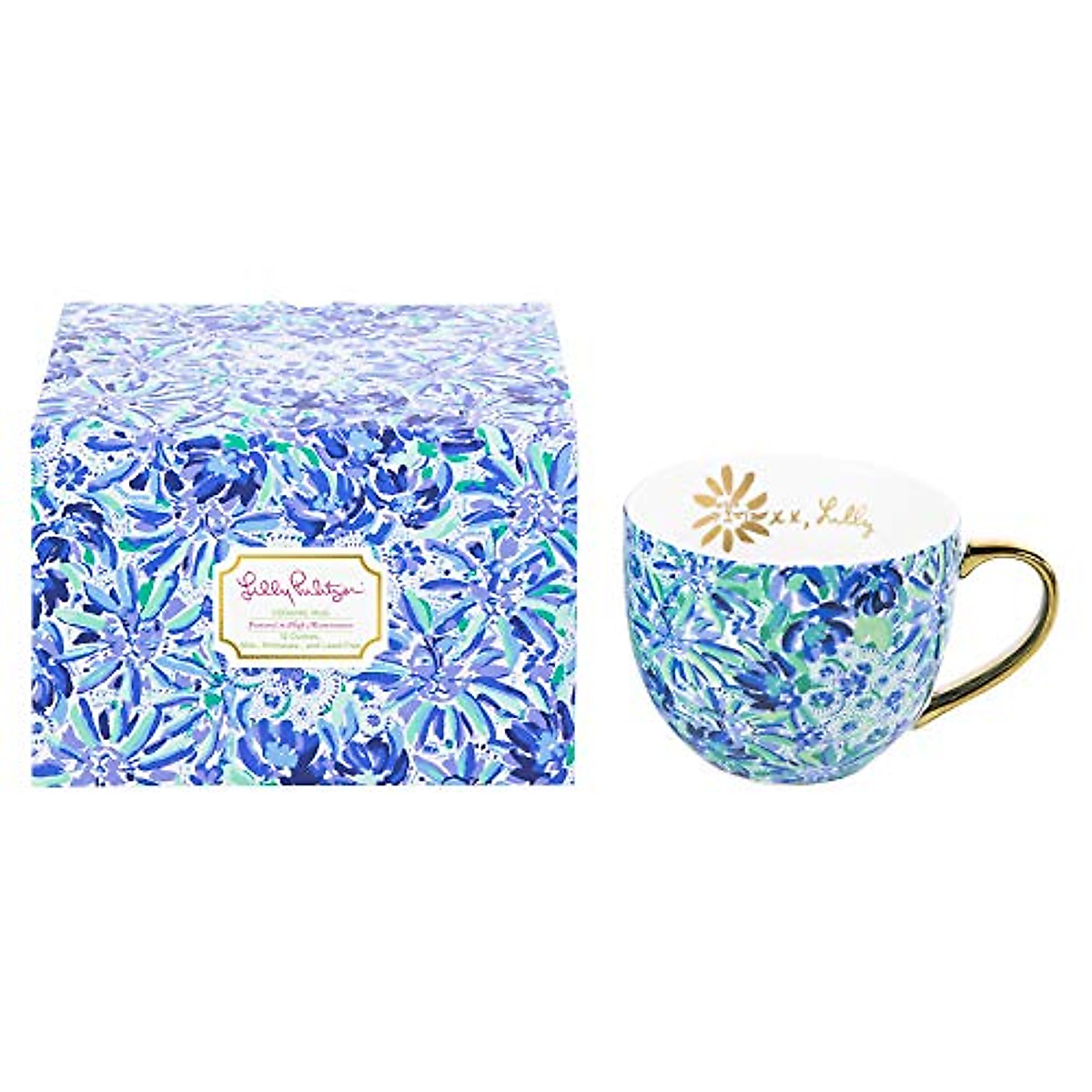 Lilly Pulitzer Gold Handle Ceramic Mug 12 Ounce Blue