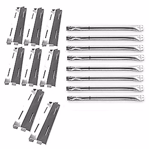Replace parts 8 Pack Stainless Steel Heat Plates and Stainless Steel Grill Burners Replacement for Bakers and Chefs GR2039201-BC-00, GD430, ST1017-012939, Grill Chef, Members Mark Gas Grill Models