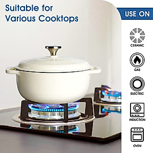 NUTRIUPS Enameled Cast Iron Dutch Oven Pot with Lid Heavy Duty Cast Iron Pot 3-Quart (Oyster White)