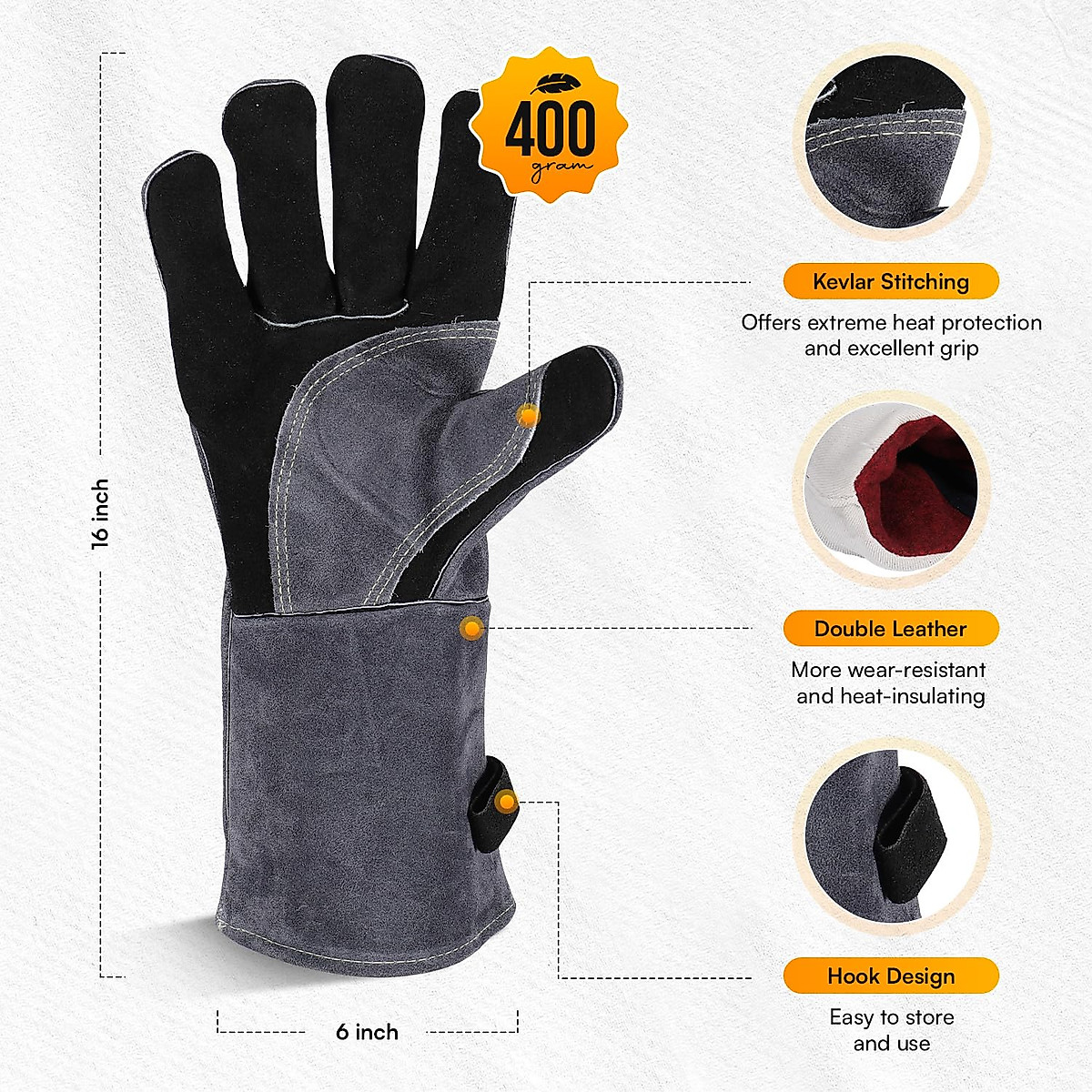 Alypt Fireproof Fireplace Hearth Mat 32"x16" Plus Gloves - Extra Thick 6.49mm, Fire Retardant Rugs for Fireplace, Stove, Patio, Kitchen, Fire Pit - Non-Slip Silicone Pad - Protects Against Embers