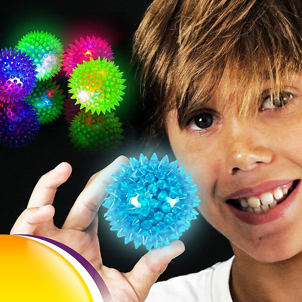 JA-RU Light Up Rubber Spike Ball (Pack of 4 Balls) with Flashing Lights | Bouncy Stress Ball | Great Fidget Ball Toy for Kids | Bulk Bouncing Sensory Balls | Plus 1 Bouncy Ball. #695-4p