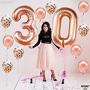 Giant Rose Gold 30th Birthday Balloons - 40 Inch, 30th Birthday Decorations for Her | Rose Gold 30 Balloons Confetti | 30th Birthday Decorations for Women | 30 Balloon Numbers, 30 Birthday Decorations