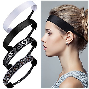 Sintege 8 Pcs Woman Elastic Headband Adjustable Non Slip Velvet Lined Headbands Solid Color Boho Headband for Women Sport Yoga Work Makeup Stylish Hairband (Classic Style)