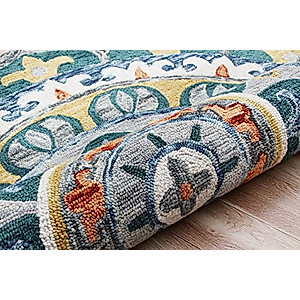 LR Home 4ft Round Indoor Natural Wool Area Rug for Home Decor | Carpet for Bedroom, Living Room, entryway, playroom | Hand Tufted Modern Farmhouse Boho Area Rug for Room Decor | Multi/Teal/Yellow