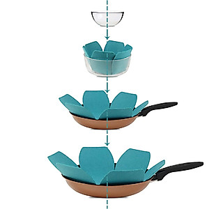 BYKITCHEN Pot and Pan Protectors, Set of 12 and 3 Different Sizes, Larger & Thicker Felt Pan Protector Pads, Cyan Pot Separators Protectors for Stacking and Protecting Your Cookware