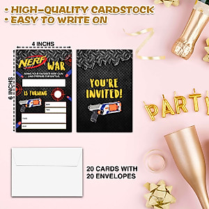 Chuxvon Dart Guns Birthday Party Invitations, Darts Birthday Invitation, Double-Sided Fill In Invites, Kids Dart Gun Birthday Party Decorations, 20 Cards With 20 Envelopes(C16)