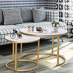 Garden 4 you White Marble Nesting Coffee Table for Small Place 2 Sets Modern Furniture Living Room Sets End Side Table Night Stand for Bed Room Dining Room