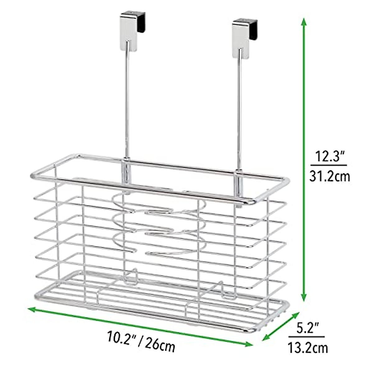 mDesign Steel Over Cabinet/Door Hair Dryer Holder Storage, Hair Styling Tool Organizer Basket for Bathroom - Hair Blow Dryer, Flat Iron, Curling Wand, Hair Straightener - Linelle Collection - Chrome
