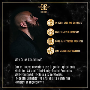 CRIUS COSMETICS Beard Oil For Men with Vitamin E, Almond, Argan, and Jojoba Oil, Enhanced Beard Growth, Soft Facial Hair, Beard and Mustache Moisturiser, Organic, GMP-Certified, Non-GMO, 2 Oz.
