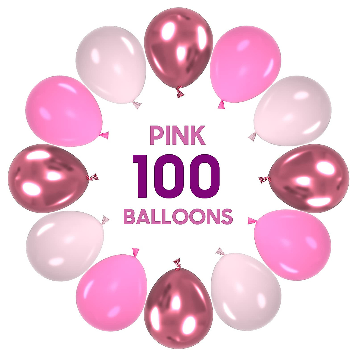 OWill 100pcs Balloons Metallic Pink 12 Inches Pink Latex Balloons,Light Pink and Deep Pink Balloons for Birthday Baby Shower Wedding Party Supplies Arch Garland Decoration