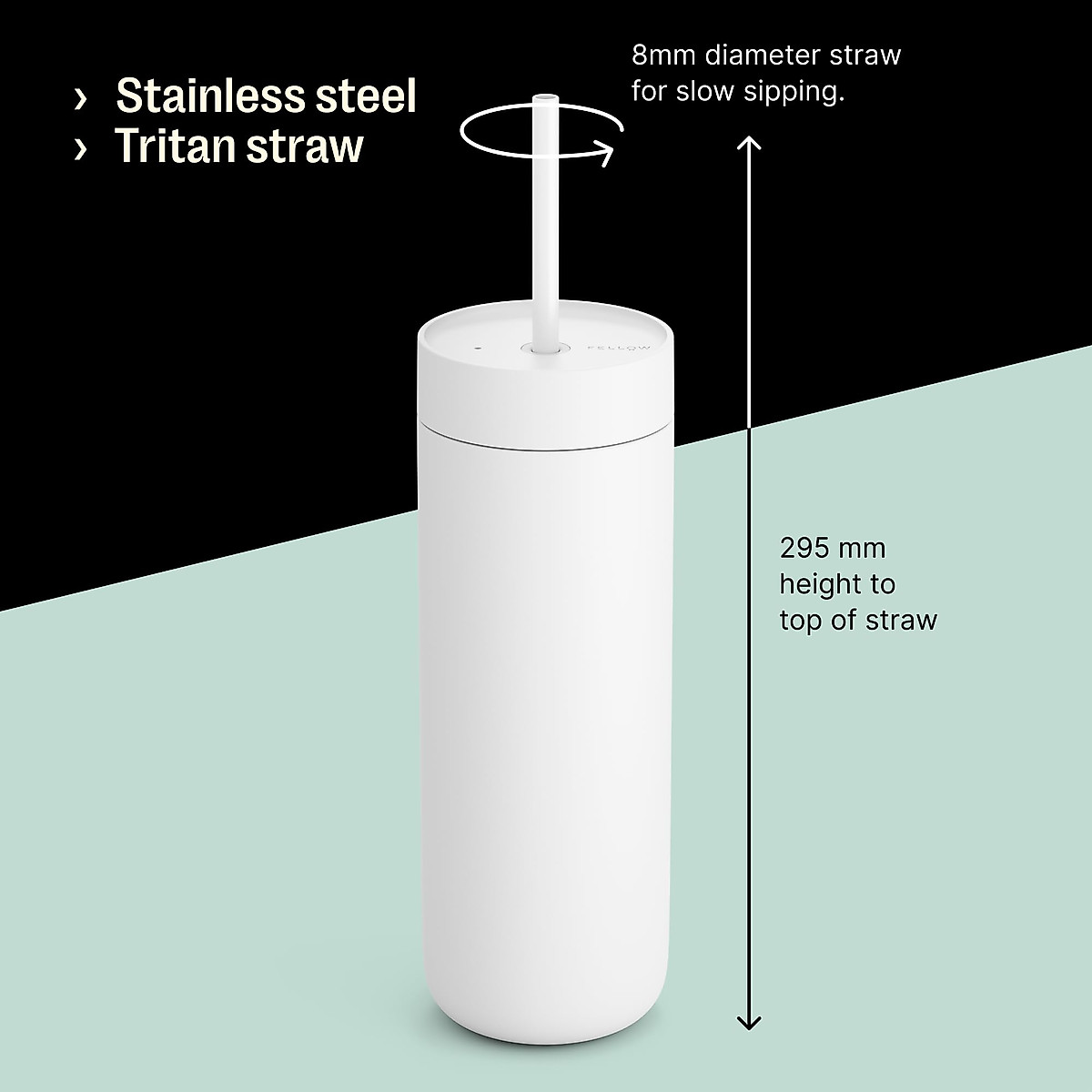 Fellow 20 oz Carter Cold Travel Mug for Water, Iced Tea, Coffee, Smoothies & Iced Coffee - Stainless Steel Vacuum-Insulated Tumbler with Spill Resistant lid & straw - Matte White