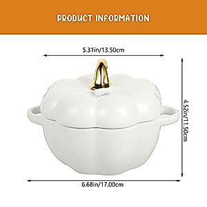 Hemoton Pumpkin Serving Bowl Ceramic Pumpkin Soup Bowl for Halloween, 450ML (15oz) Pumpkin Soup Bowl Dish, Soup Bowl with Lid (White) Ceramic Canister Ceramic Soup Bowl