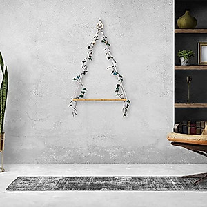 MACOLOGY Macrame Wall Decor-Boho Decor-2 Pack of Shelves with Ivy Plants-Boho Wall Decor-Hanging Shelves for Wall-Room Decor-Wood Shelving-Chic Aesthetic-Wall Shelves for Plants-Bohemian Shelves