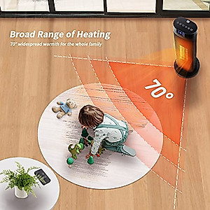 Uthfy Space Heater, 22" Portable Electric Heater with Remote, Thermostat, 12H Timer, Overheating & Tip-Over Protection, Osicllating Ceramic Tower Room Heater for Bedroom, Office, Bathroom, Indoor Use
