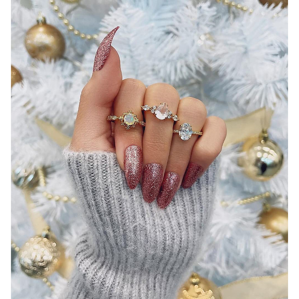 Aojun 14K Gold Vermeil S925 Sterling Silver 1.5CT Pear Shaped Cubic Zirconia Promise Halo Engagement Promise Eternity Ring for Women (Oval-Silver, 8)