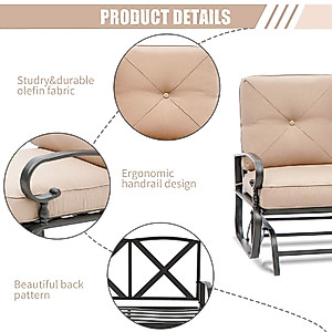 Omelaza Patio Bench, Porch Glider Outdoor Swing Glider Rocking Loveseat, Steel Frame Chair with Thick Cushion (Brown)