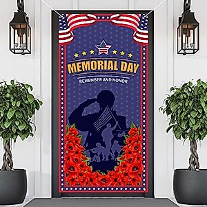 Memorial Day Door Cover Backdrop Photography 4th of July Patriotic Fourth of July Veterans Day Decoration Party Photography Door Banner Farmhouse Holiday Remember and Honor Decor for Home Office